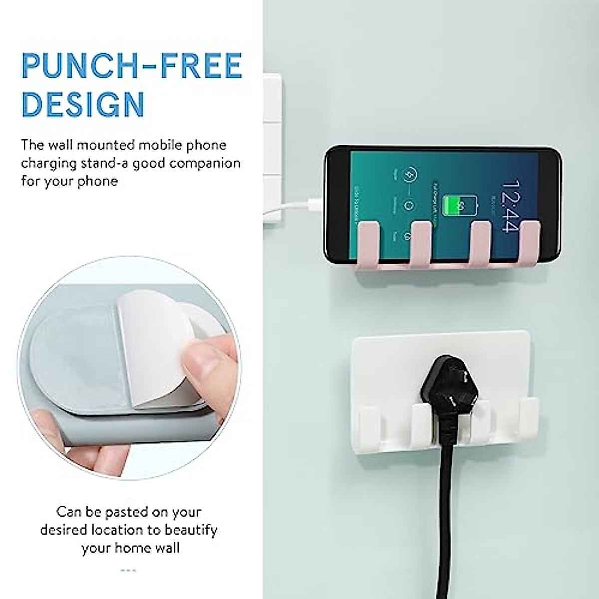UKCOCO Cell Phone Wall Mount, 3 Pack Multi Purpose Plastic Phone Charging Dock Holder Shaving Razor Towel Hook Bracket for Smartphone Tablet eReader (Mixed Color)