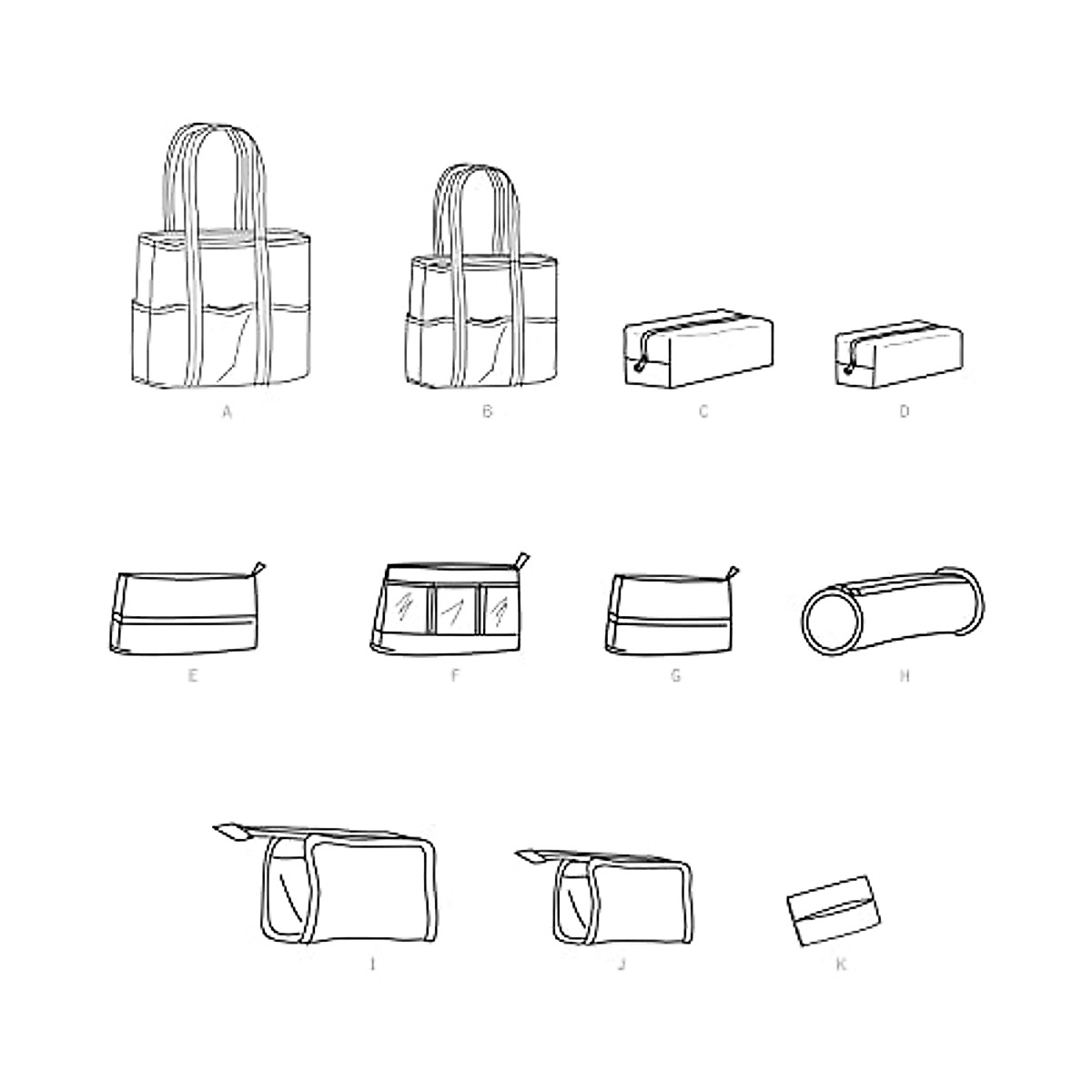 Simplicity Assorted Size Cosmetic Tote Bag Packet, Code 9310 Sewing Pattern, One, White