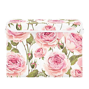 xigua Rose Storage Bin with Lids Larger Collapsible Decorative Cube Storage Bins with Handles Divider for Bedroom Closet Living Room