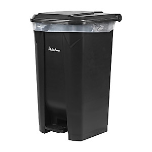 27 Gallon Step-On Trash Can/Container, Black Plastic Dustbin with Lid and Foot Pedal, Hands-Free Disposal