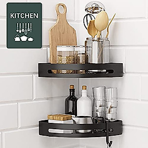 UOIXPUHUO 2pc Shower Shelf,Bathroom Organiser,Corner Shower Caddy,Triangle Storage Basket,Rustproof No Drilling for Bathroom Kitchen (Black)