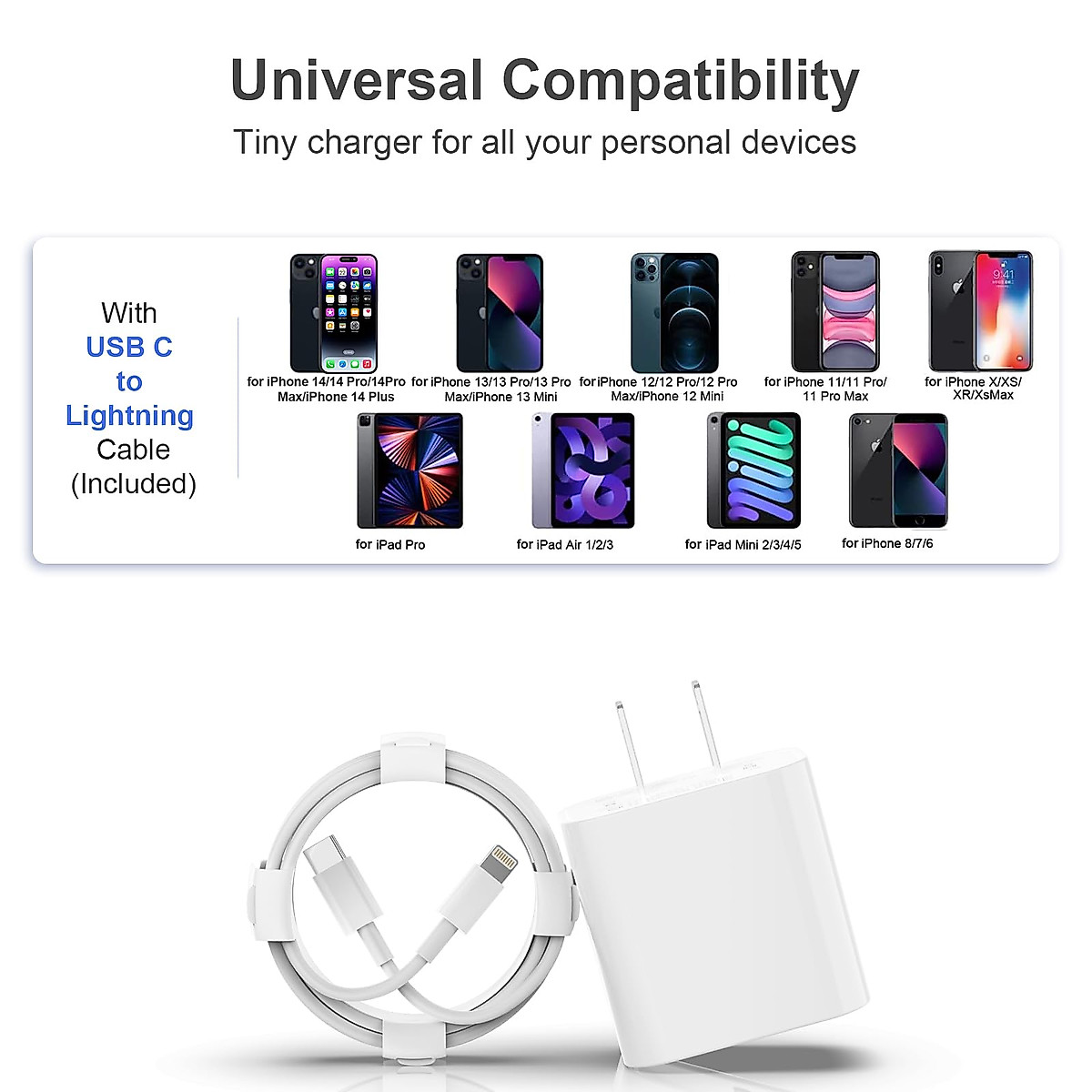 Phone Charger, 2 Pack 20W PD USB C Wall Fast Charger Adapter with 2 Pack 6FT Type C to Ligh.tning Cable Compatible for Phone 14 13 12 11 Pro Max XR XS X,i.Pad (Pink+Purple)