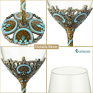 Wine Glasses Clear Handcrafted Champagne Glasses Red Wine Glasses Set of 2 Enamel Floral Goblets (Blue)