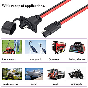AAOTOKK SAE to SAE Solar Power Outlet Sidewall Port Cable,12AWG Weatherproof SAE Quick Connect Solar Panel Mount Universal Recessed with 20A Fuse Cable for Generator Battery Charger(1.5M/5ft-1Pack)