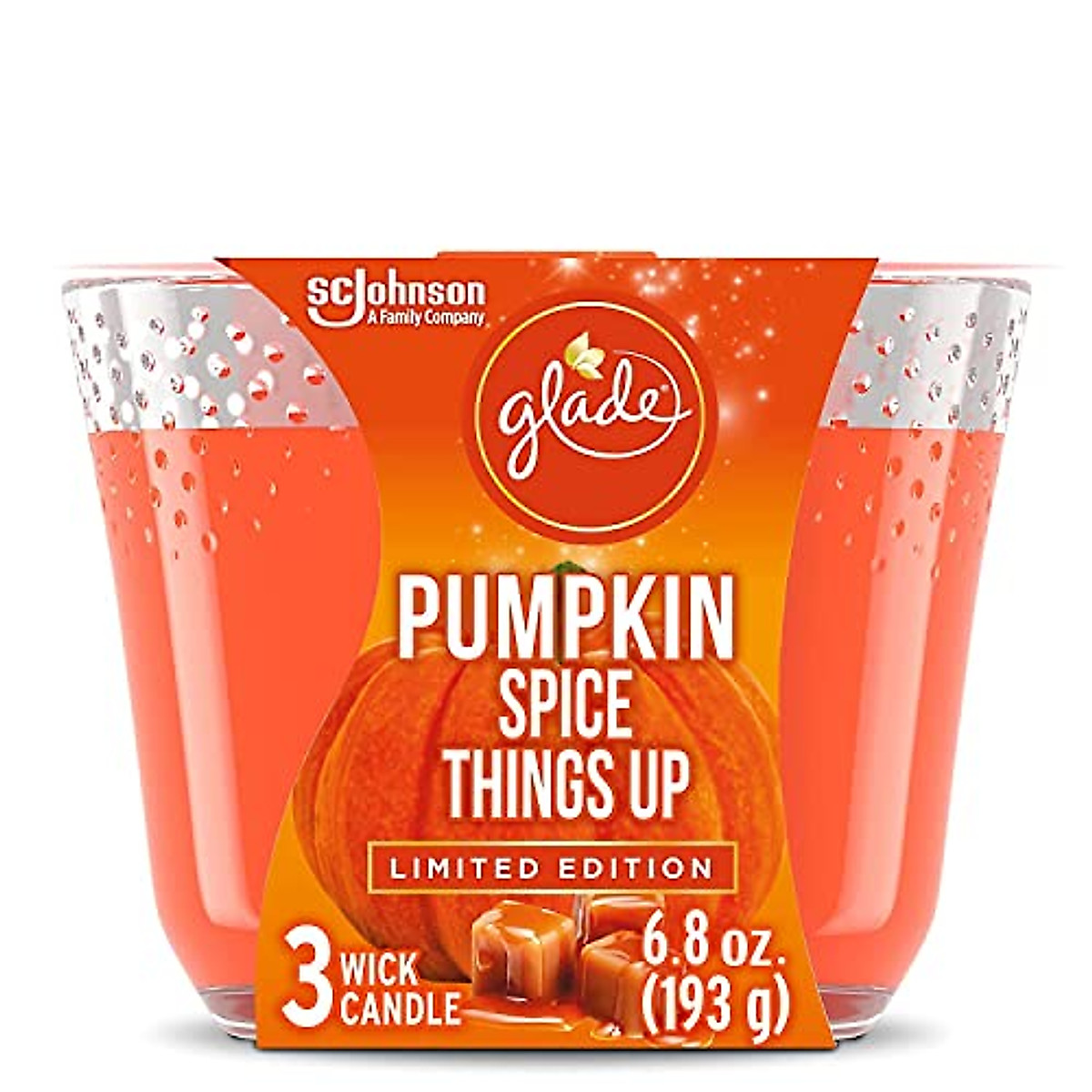 Glade Candle, Fragrance Candle Infused with Essential Oils, Air Freshener Candle, 3-Wick Candle (Pumpkin Spice Things Up)