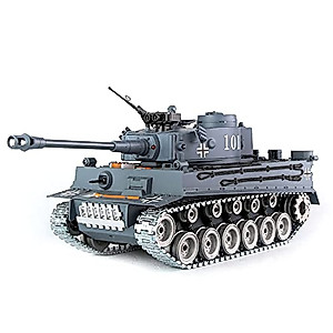 HENAA RC Tank Model, 1/18 2.4Ghz RC German Tiger Infrared Remote Control Main Battle Tank, Military Vehicle Model Alloy Crawler