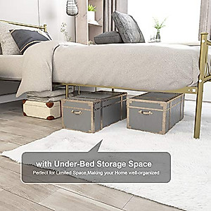 SimLife Twin Bed Frame with Headboard and Footboard Metal Platform Bed Frame Under Bed Storage Mattress Foundation No Box Spring Need Gold