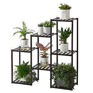 Plant Stand Indoor Plant Stands Bamboo Outdoor Tiered Plant Shelf for Multiple Plants, 3 Tiers 7 Potted Ladder Plant Holder Table Plant Pot Stand for Window Garden Balcony Living Room Corner(Brown)
