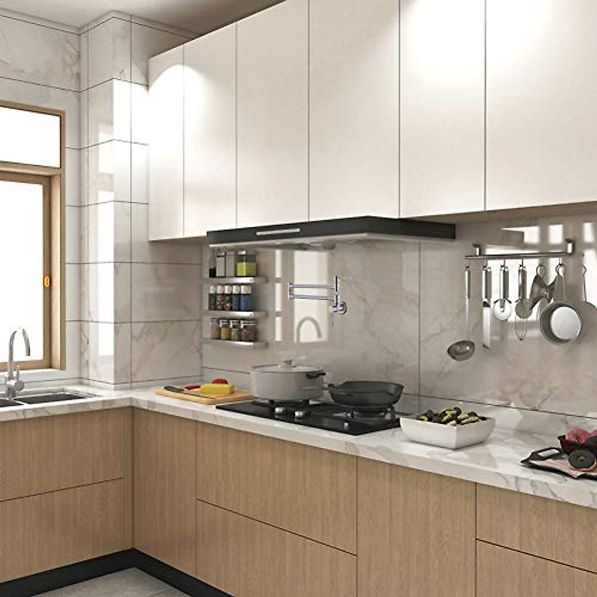 GICASA Pot Filler Faucet Wall Mounted, Double Joint Swing Arm Single Hole Pot Filler Faucet Brushed Nickel, Two Handles Brass Folding Stretchable Kitchen Faucet Pot Filler