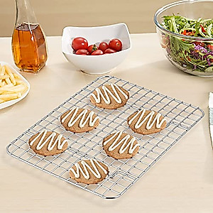 TeamFar Mini Cooling Rack Set of 2, Stainless Steel 8.75’’ x 6.25’’ Toaster Oven Grid Rack for Baking Roasting Broiling Grilling, Bakeable Rack for Cookies, Non-Toxic & Durable, Dishwasher Safe