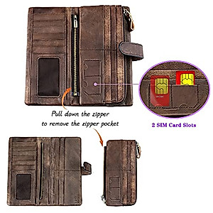 LETEULO Women's RFID Blocking Clasp Wallet Vintage Hand Rubbing Wallets Organizer (Coffee)