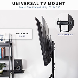 VIVO Corner TV Floor Stand, 37 to 75 inch LED LCD Screen TV Display Mount, Height Adjustable, 2 Storage Platforms, Max VESA 600x400mm, Dark Walnut Shelves, Black Frame, STAND-TV75BH