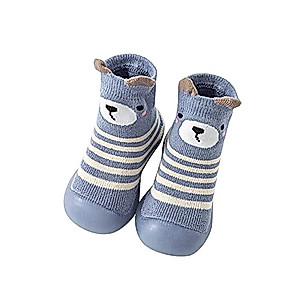 Lykmera Infant Boys Girls Animal Cartoon Socks Shoes Toddler Fleece Warm The Floor Socks Non Slip Prewalker Shoes Socks (Light Blue, 18-24 Months)