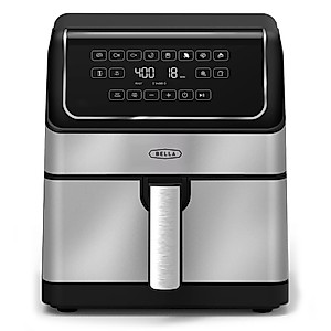 bella 8 Qt Digital Air Fryer with TurboCrisp Technology, Large Family Size Nonstick Cooking Basket and Crisping Tray, Multiple Preset Functions, Auto Shutoff, Stainless Steel, 1750 Watt
