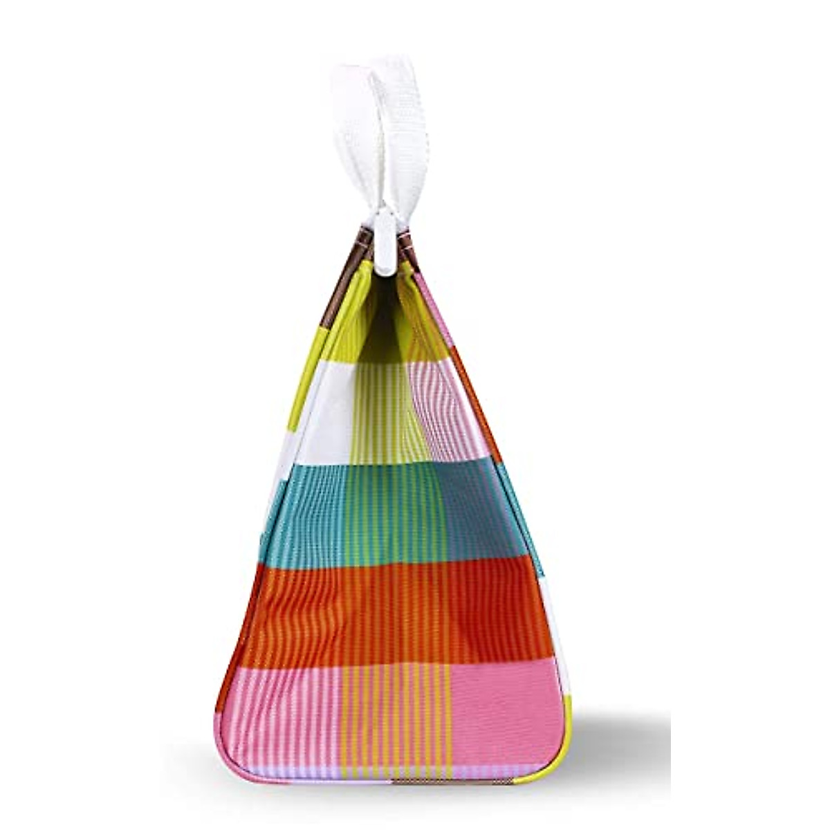 Kate Spade New York Portable Soft Cooler Lunch Bag with Silver Insulated Interior Lining and Storage Pocket, Rainbow Plaid