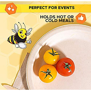 Beeleeve [50-Pack / 10-Inch 100% Compostable Disposable Round Bagasse Paper Plates - Biodegradable Sugarcane Fibre - Strong Heavy Duty Rigid Design - Sustainable & Food-Grade - White