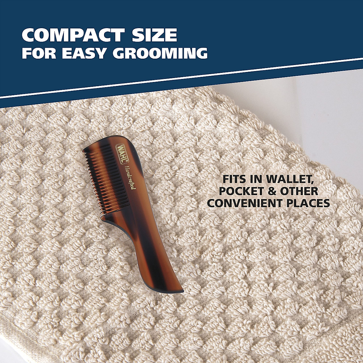 Wahl Small Mustache Comb for Men's Grooming - Handcrafted & Hand Cut with Cellulose Acetate - Smooth, Rounded Tapered Teeth - Model 3323 Brown