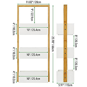 mDesign Free-Standing 3-Tiered Shelf for Bathroom, Wood Bamboo Storage Rack Room Decor Shelves - Decorative Organizer Bins for Bath Towels, Hand Soap, and Toiletries - White/Natural