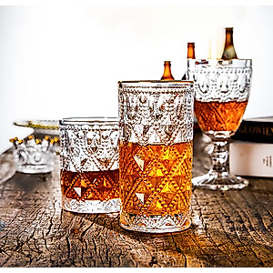 Yesland 6 Pack Drinking Glasses - 12 Oz Vintage Water Glasses Hobnail Glasses Drinking Set Clear Romantic Glassware for Juice, Cocktail, Whiskey, Beverages, Beer