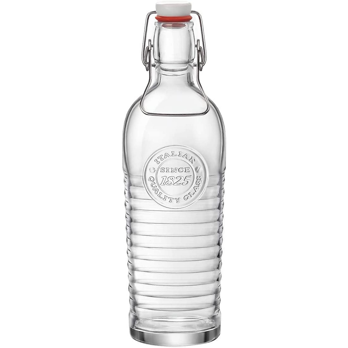 Bormioli Rocco Officina Water Bottle | 37.25oz, Italian Glass Pitcher | Airtight Seal & Metal Clamp | Easy-To-Carry Handle, Dishwasher Safe, Eco-Friendly | Safe For Infused & Carbonated Drinks