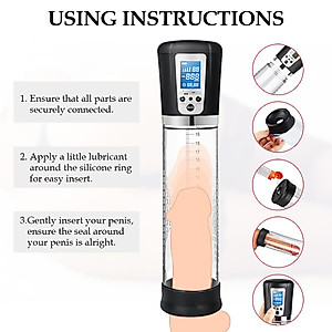 Electric Penis Enlarge Vacuum Pump with 4 Suction Intensities, Adorime Rechargeable Automatic High-Vacuum Penis Enlargement Extend Pump, Air Pressure Device Black