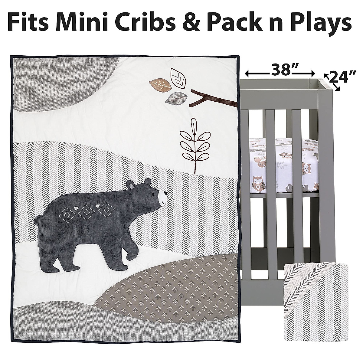 Lambs & Ivy Woodland Forest Animal Nursery 3-Piece Mini Crib Bedding Set - Gray