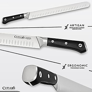 Cutluxe Slicing Carving Knife – 12" Brisket Knife, Meat Cutting and BBQ Knife – Razor Sharp German Steel – Full Tang & Ergonomic Handle Design – Artisan Series