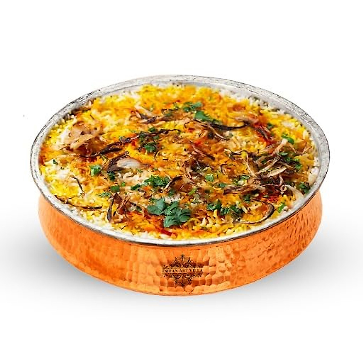 Indian Art Villa Copper Hammered Lagan Handi Chaffing Dish Pan With Tin Lining, Cookware & Serveware, Capacity -11 Liter, Hyderabadi Dum Biryani Rice and Veg/Nonveg