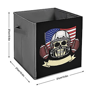 Color Skull USA Football Collapsible Storage Bins Basics Folding Fabric Storage Cubes Organizer Boxes with Handles