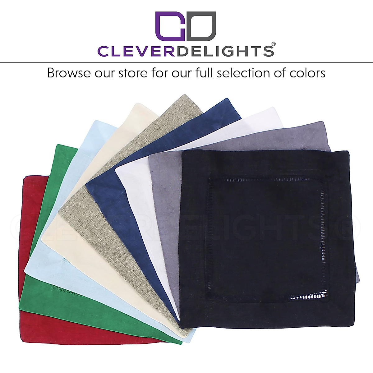 CleverDelights 6" White Linen Hemstitch Cocktail Napkins - 12 Pack - 100% Linen