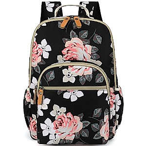 Leaper Water-resistant Floral Laptop Backpack Shouler Bag Bookbags Satchel Black