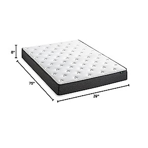 Zinus 8 Inch Comfort Essential Pocket Spring Hybrid Mattress/Pressure Relieving Support/CertiPUR-US Certified/Mattress-in-a-Box, Twin, White; Grey