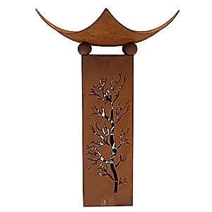 Westcharm Metal Fire Pits Outdoor Decorative Rustic Pillar with Removable Bowl | Brazier Wood Burning Fire Column | Decorative Pillar with Plant Display Dish for Outdoor Decoration