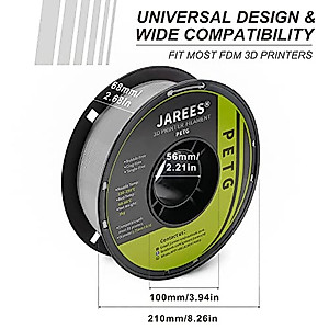 JAREES Petg Filament 1.75,Toughness Enhanced Petg Vacuum Sealed,Adhere Well 1kg Spool 3D Printer Filament,Dimensional Accuracy 1.75mm ±0.02mm,Grey