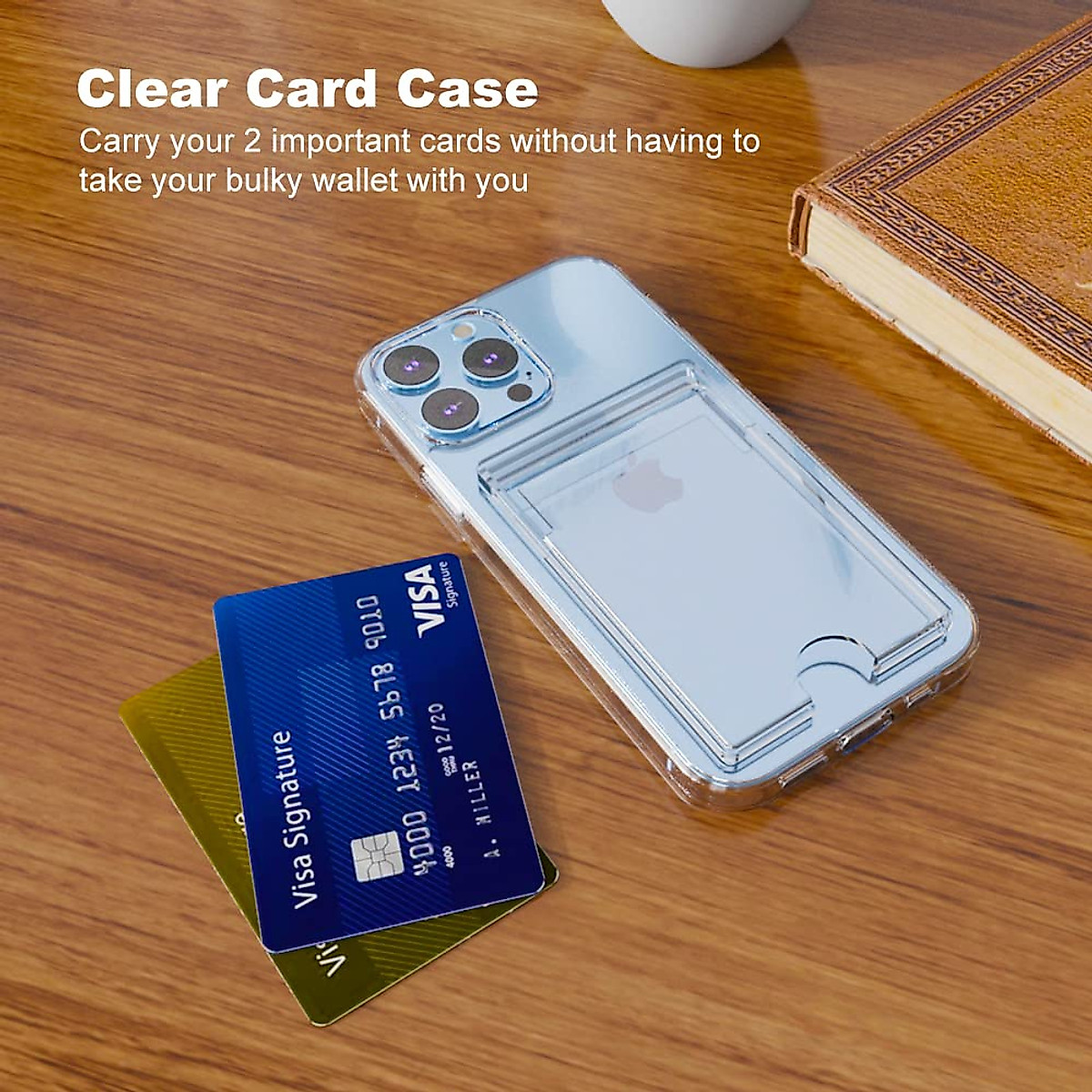 Wuwedo 【Upgrade】 for iPhone 13 Pro Max Clear Wallet Case, Anti-Yellowing Slim Fit Thin TPU Bumper + PC Back Case with 2 Cards Holder