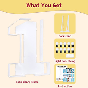 imprsv Marquee Numbers, 4FT Light Up Numbers for 1st Party Birthday Decorations, Mosaic Numbers for Balloons, Large Cardboard Numbers, Number One Balloon Frame, Number Blocks Birthday Decor