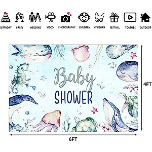 Lofaris Summer Ocean Baby Shower Party Backdrop for Boy Under The Sea Baby Shower Background Starfish Ocean Theme Newborn Baby Party Decor Cake Table Banner 6x4ft