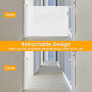 Retractable Baby Gates for Stairs 60” Wide Mesh Baby Gates for Doorways Retractable Dog Gate for Kid Child Gates for stairs Outdoor Baby Gate Toddler Gate for Stair Safety Doorway Baby Gate Deck Gates