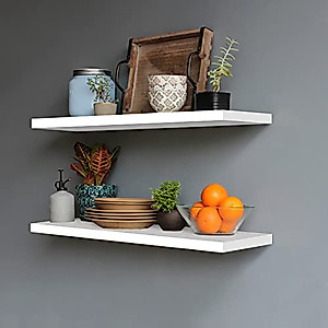 MOBPMO Floating Shelves White, Wall Storage Shelf with Invisible Brackets, White Wall Shelf for Living Room, Bedroom, Bathroom, Kitchen, Decorations Display Unit Organizer, Set of 3