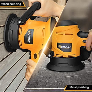 Hoteche Random Orbital Sander 3.8-Amp/450W 5-Inch Variable Speed Palm Power Sander 14,000 RPM Electric Drywall Sander Tool for Woodworking with Dust Collector and 5Pcs Sand Papers