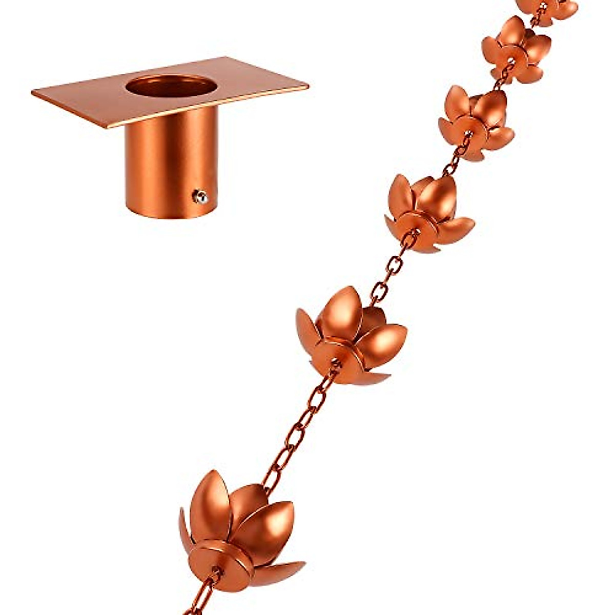 OAK LEAF Rain Chain Set, 8.5ft Copper Plated Rain Chain for Gutters with Adapter, Lotus Rain Chain Cups to Replace Gutter Downspout, Divert Water and Home Display, 12 Cups, Adjustable, Rose Gold
