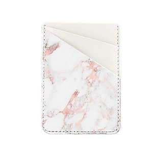 uCOLOR Phone Card Holder, Leather Phone Wallet Adhesive Stick On Stretchy Credit Card Pocket for Back of Phone Case iPhone and Android(Rose Marble)
