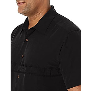 Quiksilver Waterman Men's Tahiti Palms 4 Button Up Floral Collared Shirt, Black, XL