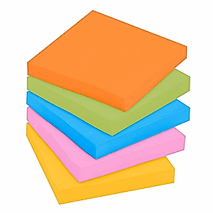 Post-it Super Sticky Notes, 3x3 in, 5 Pads, 2x the Sticking Power, Energy Boost Collection, Bright Colors, Recyclable (654-5SSUC)