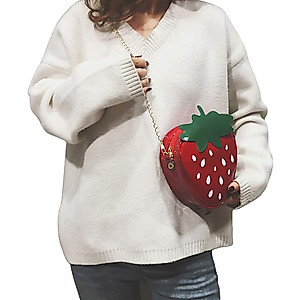 Segreto Women Strawberry Purse Chain Small Crossbody Bag Cell Phone Wallet Bag Shoulder Bag Handbag Fruit Shaped