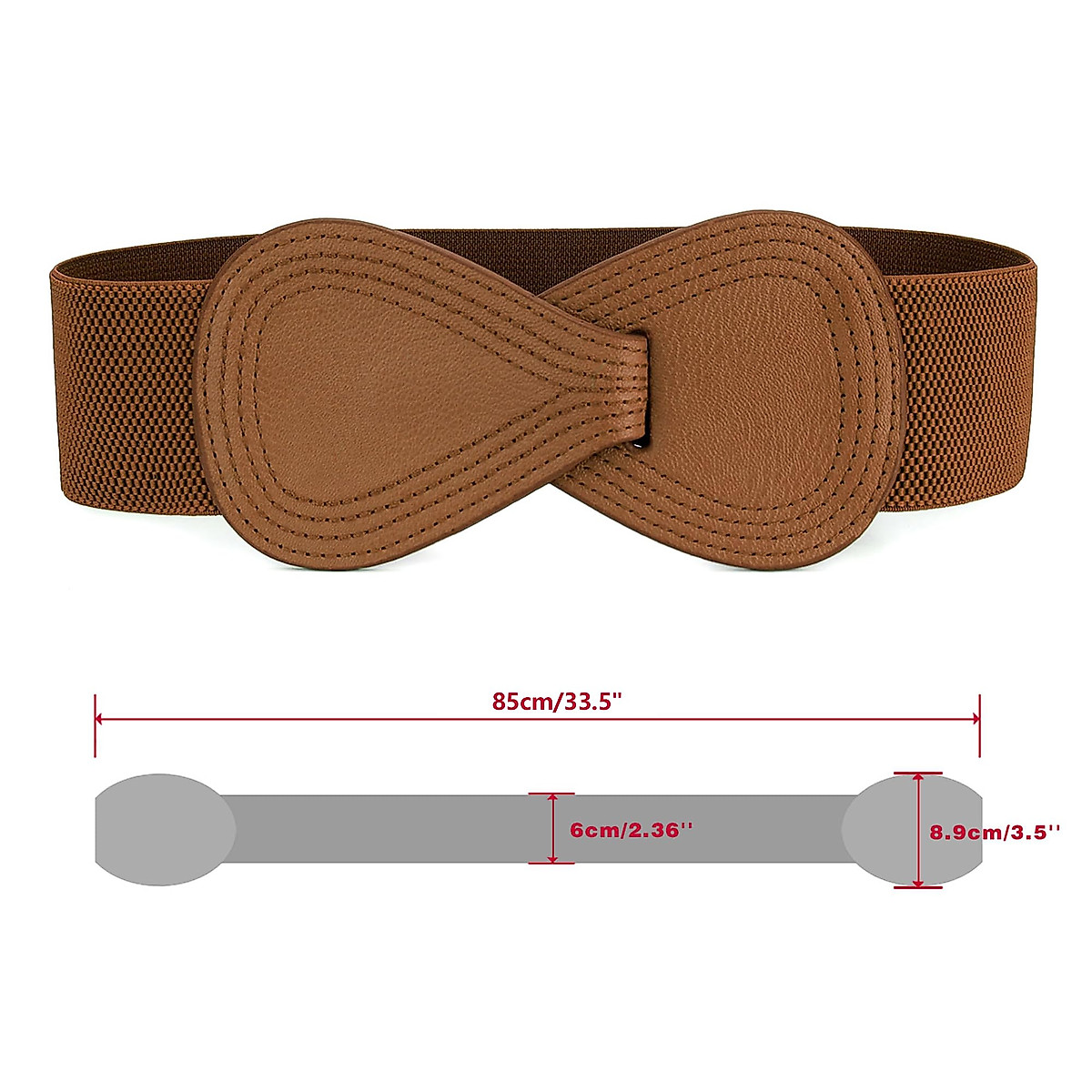 Allegra K Plus Size Interlock Buckle 8-shaped Faux Leather Elastic Belt Cinch Waistband for Lady Fit Waist Girth:25"/63.5cm-37"/94cm Brown
