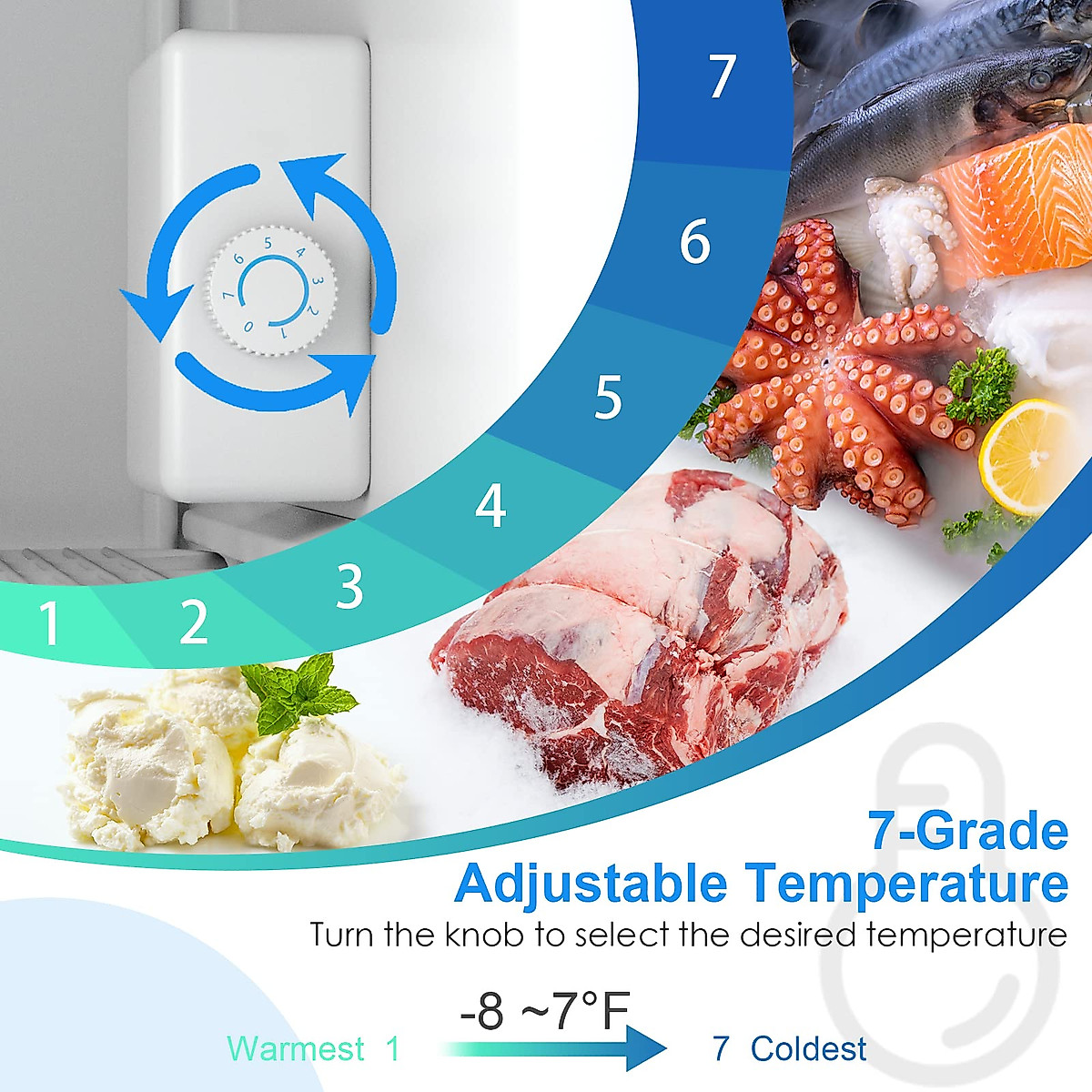 KOTEK 3.0 Cu.Ft Compact Mini Freezer, Upright Small Freezer w/Reversible Single Stainless Steel Door, 7 Grade Adjustable Thermostat, Freestanding Small Freezer for Home, Office, Apartment