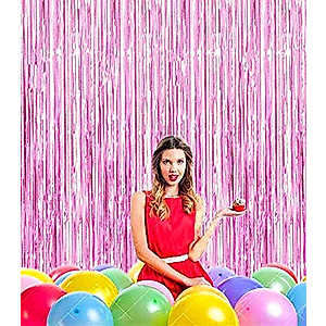 2 Pcs 3.2ft x 8.2ft Shiny Light Pink Metallic Tinsel Foil Fringe Curtains Photo Booth Backdrop for Birthday Wedding Holiday Celebration Bachelorette Party Decorations (Light Pink)