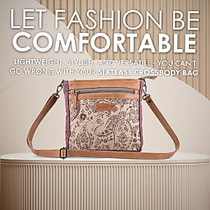 SIXTEASE Crossbody Bag for Women Vintage Style Genuine Leather, Upcycled Canvas, Rug, or Hair On - Cross Body Womens Bags with Inside Zipper Pockets - Cecellia