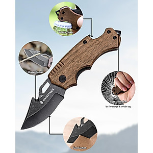 FLISSA Mini Folding Pocket Knife, 2.5-Inch Stainless Steel Drop Point Blade, EDC Pocket, Knives for Men with Bottle Opener and Glass Breaker (Brown), Good Merry Christmas Gift